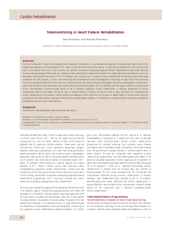 (PDF) Telemonitoring in Heart Failure Rehabilitation