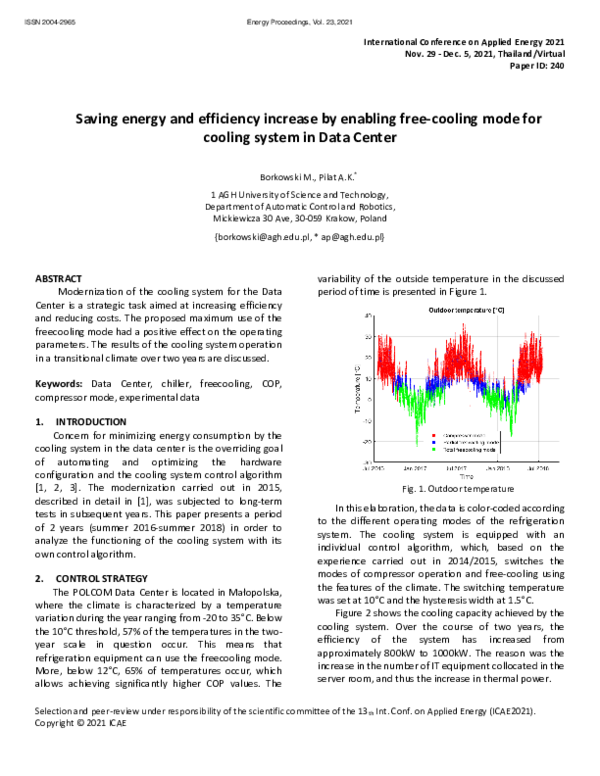 (PDF) Saving energy and efficiency increase by enabling free-cooling mode for cooling system in ...