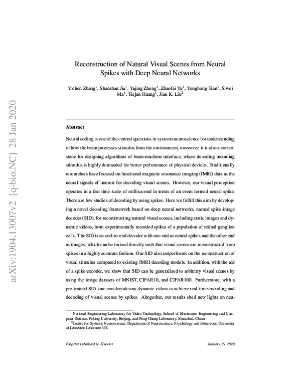 (PDF) Reconstruction of natural visual scenes from neural spikes with deep neural networks