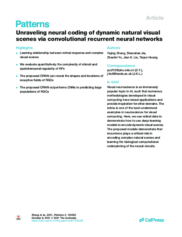 Pdf Unraveling Neural Coding Of Dynamic Natural Visual Scenes Via Convolutional Recurrent
