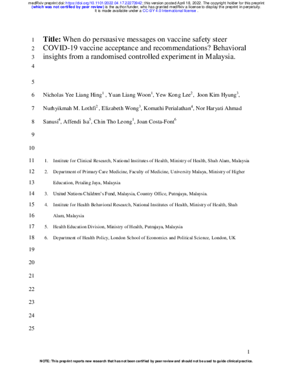 (PDF) When do persuasive messages on vaccine safety steer COVID-19 ...