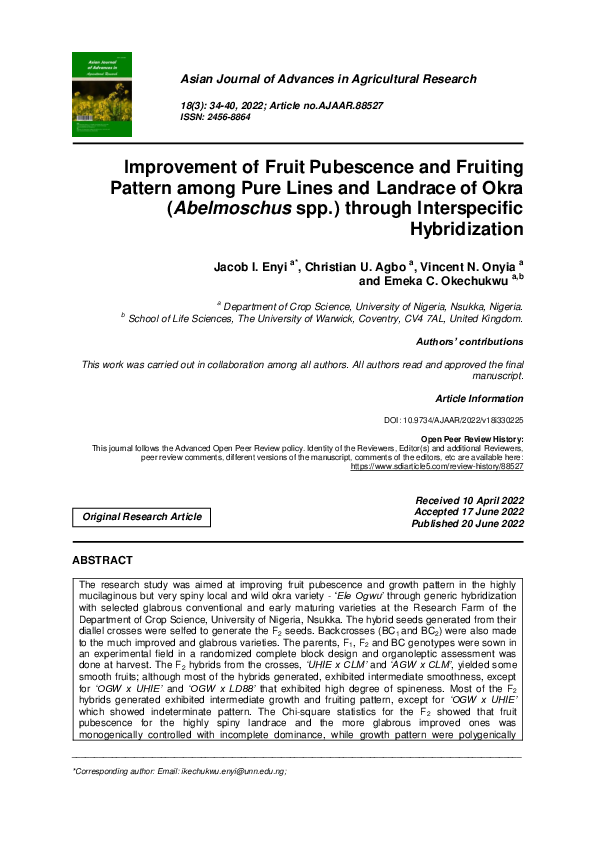 (PDF) Improvement of Fruit Pubescence and Fruiting Pattern among Pure ...