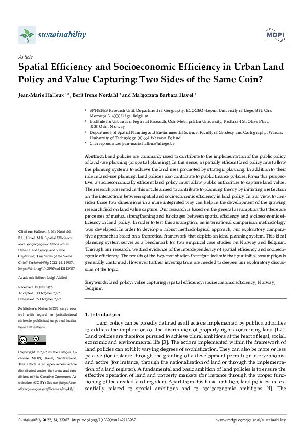 (PDF) Spatial Efficiency and Socioeconomic Efficiency in Urban Land Policy and Value Capturing ...