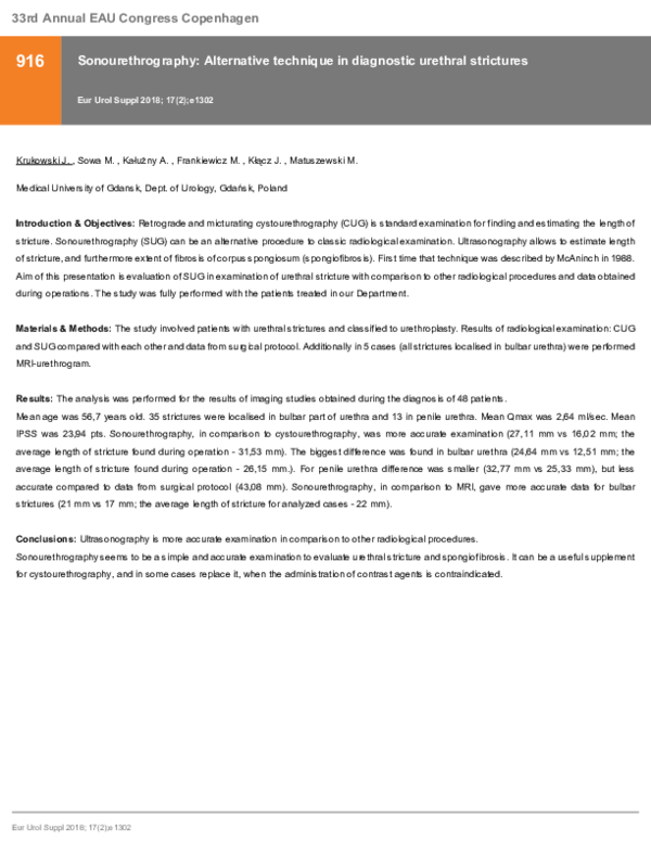 (PDF) Sonourethrography: Alternative technique in diagnostic urethral strictures
