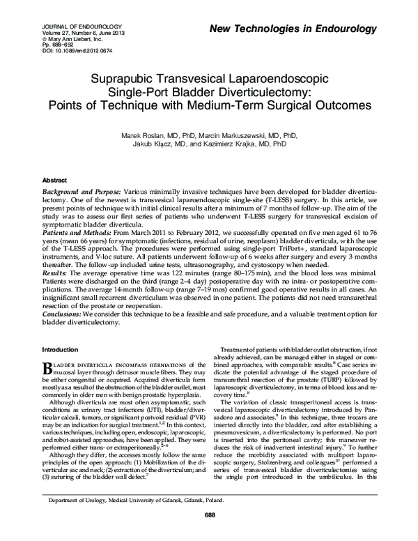 (PDF) Suprapubic Transvesical Laparoendoscopic Single-Port Bladder ...