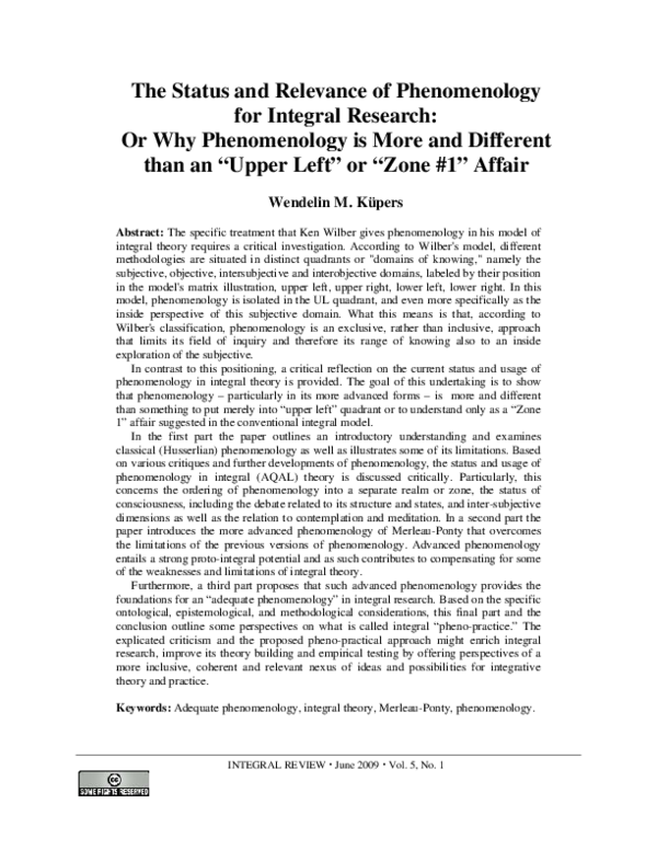 (PDF) The Status and Relevance of Phenomenology for Integral Research ...