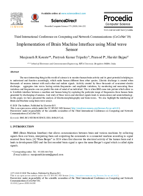 (PDF) Implementation of Brain Machine Interface using Mind wave Sensor