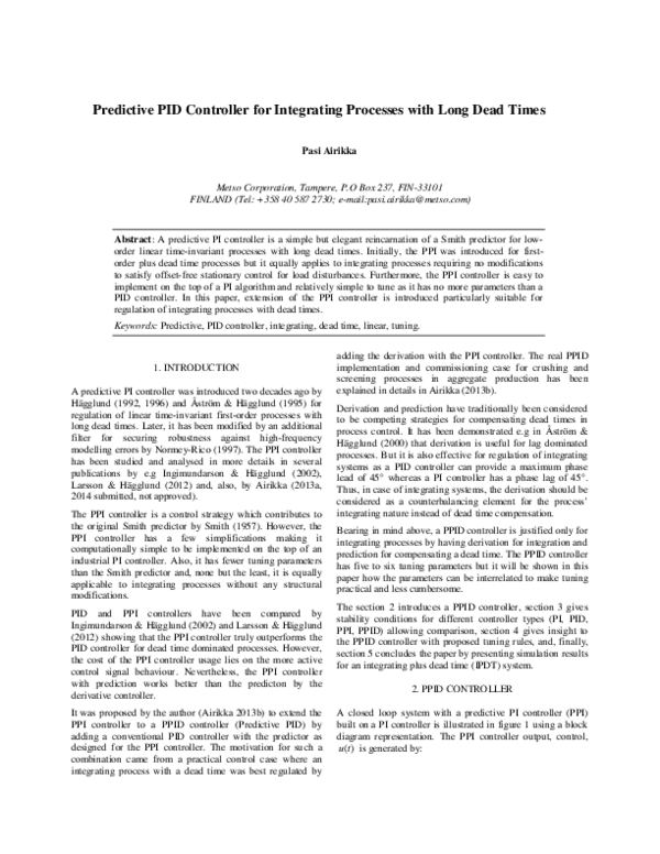 Predictive PID controller for integrating processes with long dead times