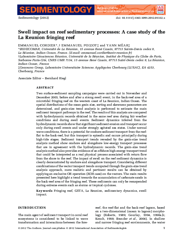 (PDF) Swell impact on reef sedimentary processes: A case study of the ...