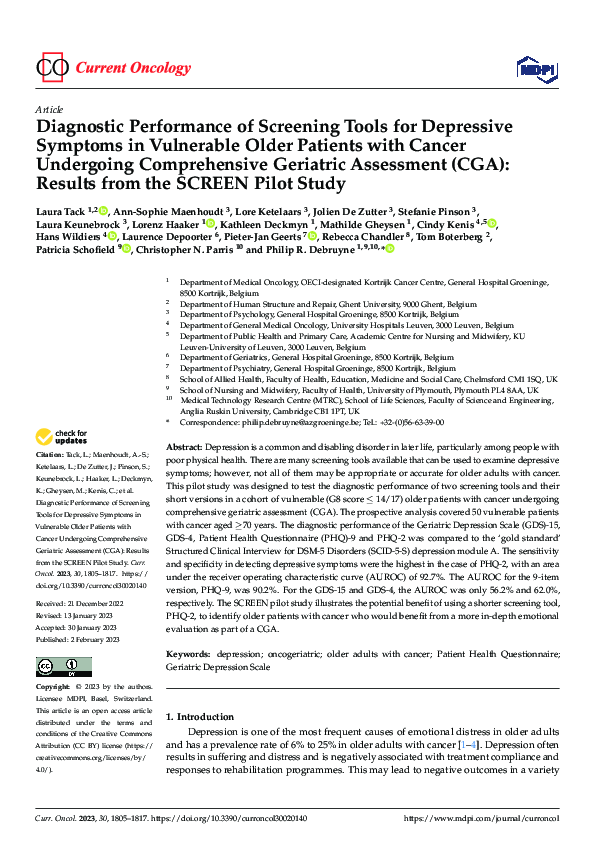 (PDF) Diagnostic Performance of Screening Tools for Depressive Symptoms ...