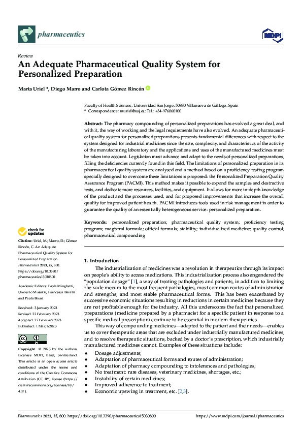 (PDF) An Adequate Pharmaceutical Quality System for Personalized ...