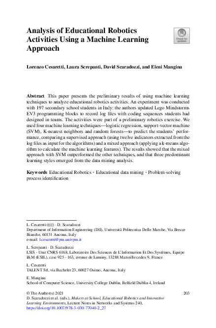 (PDF) Analysis of Educational Robotics Activities Using a Machine ...
