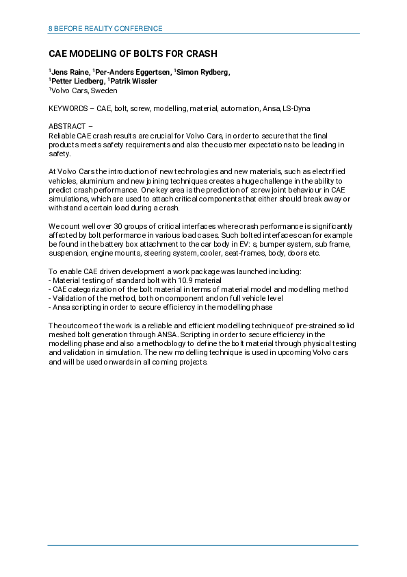(PDF) Cae Modeling of Bolts for Crash