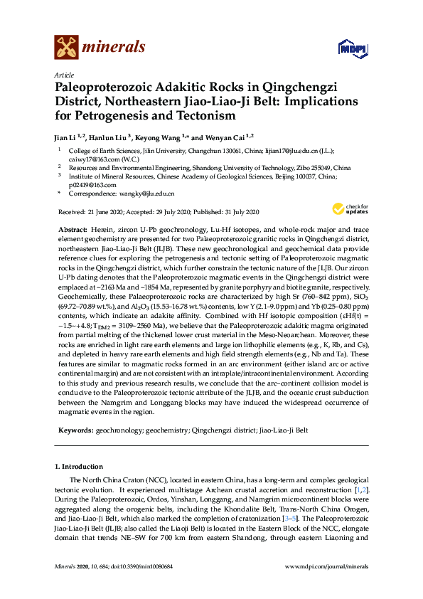 (PDF) Paleoproterozoic Adakitic Rocks in Qingchengzi District, Northeastern Jiao-Liao-Ji Belt ...