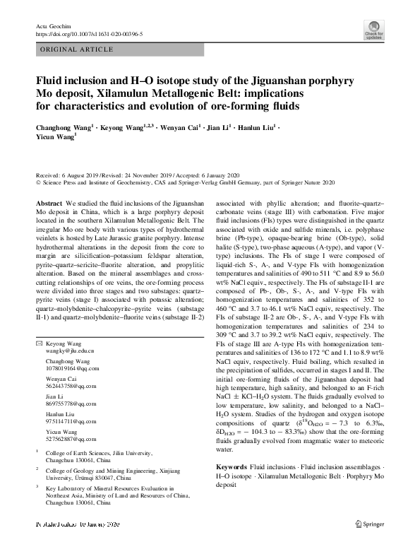 (PDF) Fluid inclusion and H–O isotope study of the Jiguanshan porphyry ...