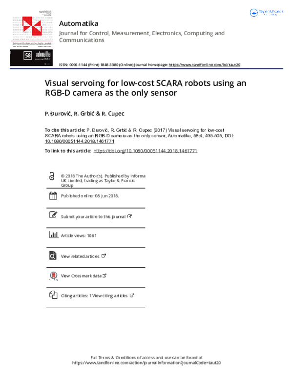 (PDF) Visual servoing for low-cost SCARA robots using an RGB-D camera as the only sensor