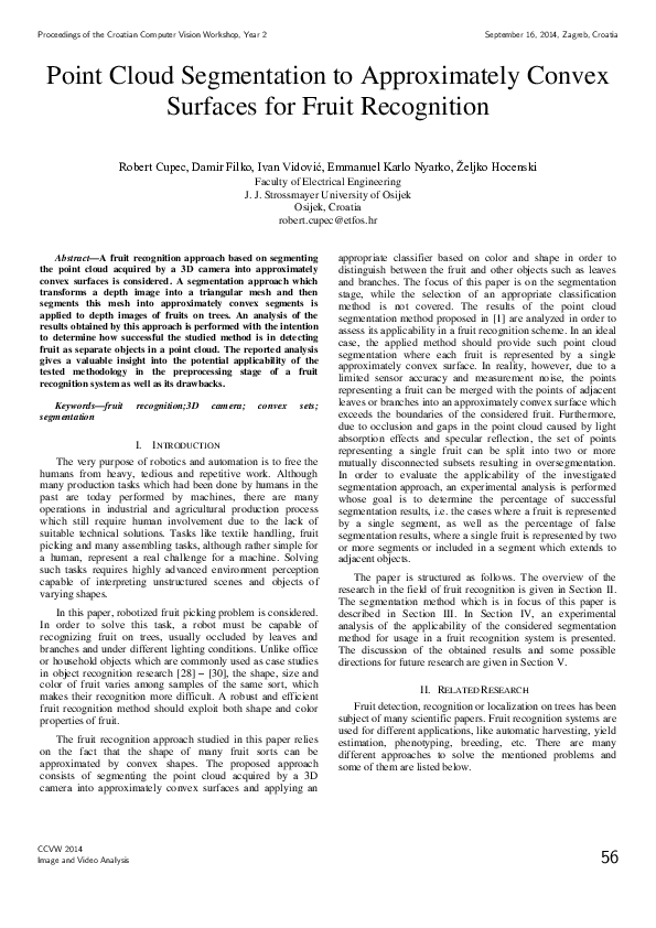 (PDF) Point Cloud Segmentation to Approximately Convex Surfaces for Fruit Recognition