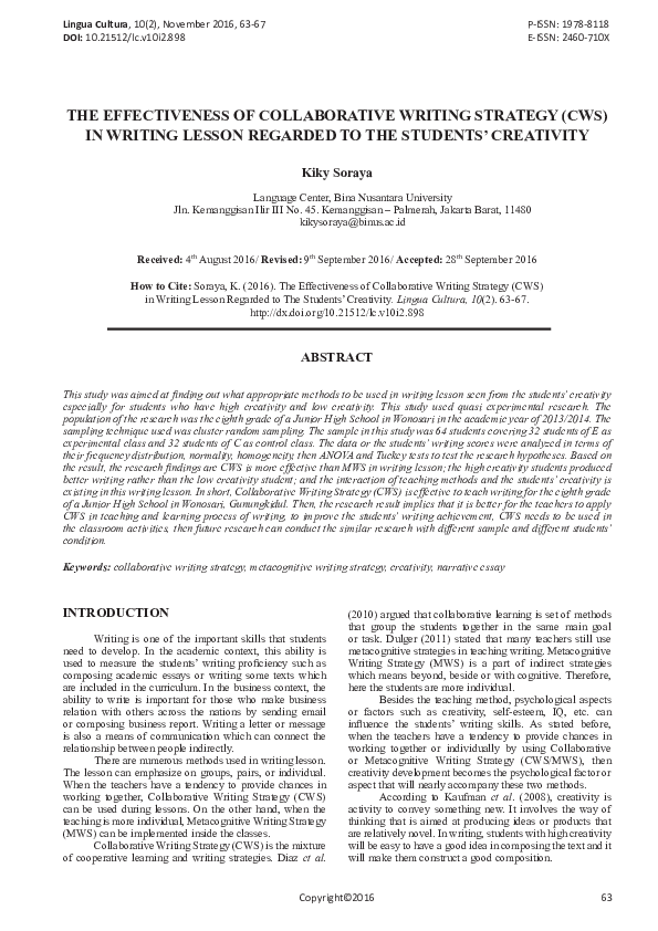 (PDF) The Effectiveness of Collaborative Writing Strategy (CWS) in ...