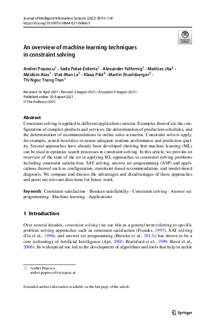Pdf An Overview Of Machine Learning Techniques In Constraint Solving