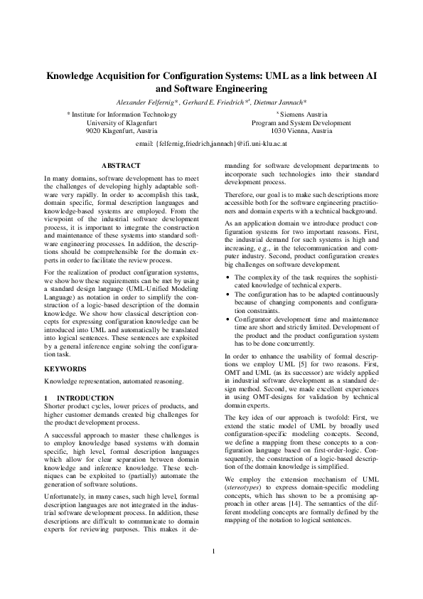 (PDF) Knowledge Acquisition for Configuration Systems: UML as a link between AI and Software ...
