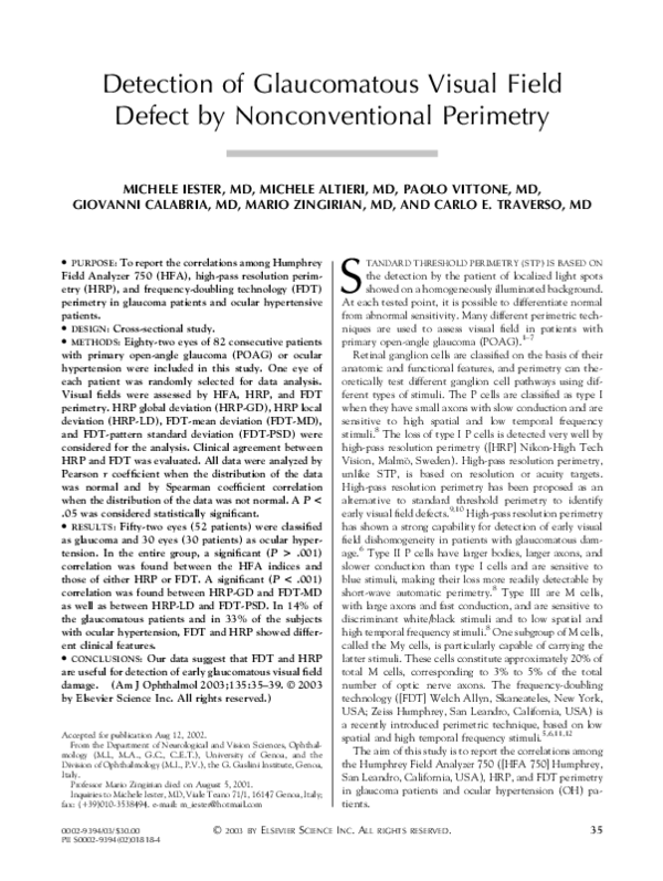 Pdf Detection Of Glaucomatous Visual Field Defect By Nonconventional Perimetry