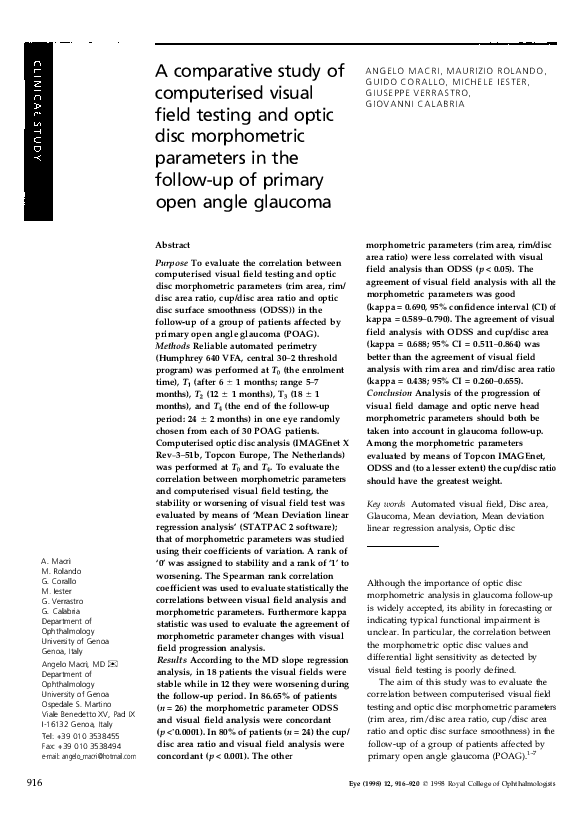 (PDF) A comparative study of computerised visual field testing and ...