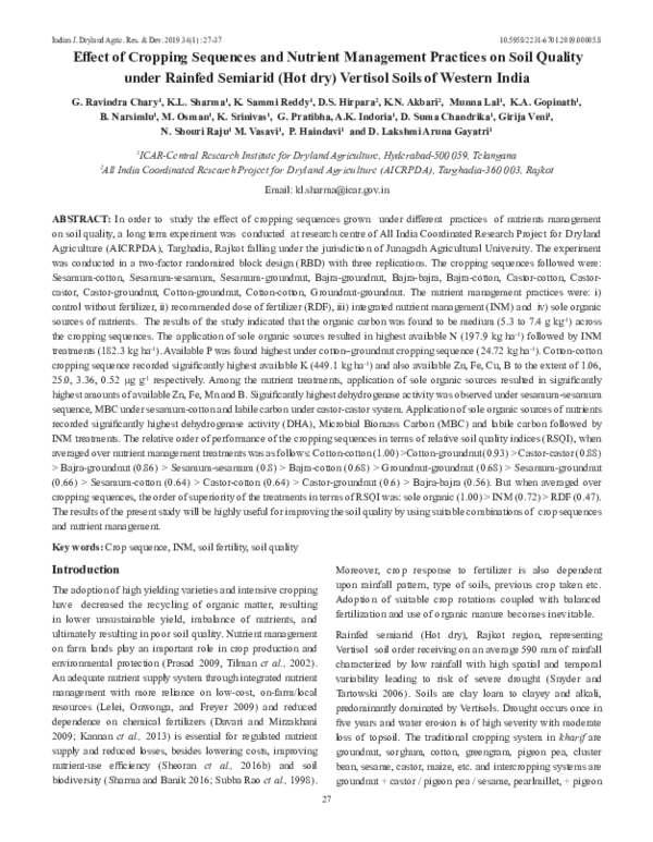 (PDF) Effect of Cropping Sequences and Nutrient Management Practices on Soil Quality under ...