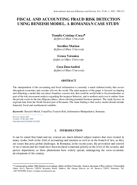 (PDF) Fiscal And Accounting Fraud Risk Detection Using Beneish Model. A ...