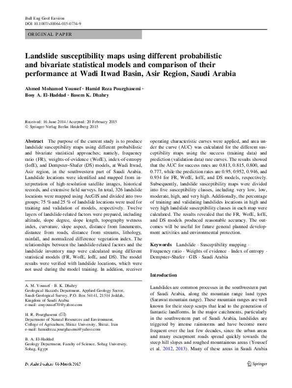 (PDF) Landslide susceptibility maps using different probabilistic and bivariate statistical ...