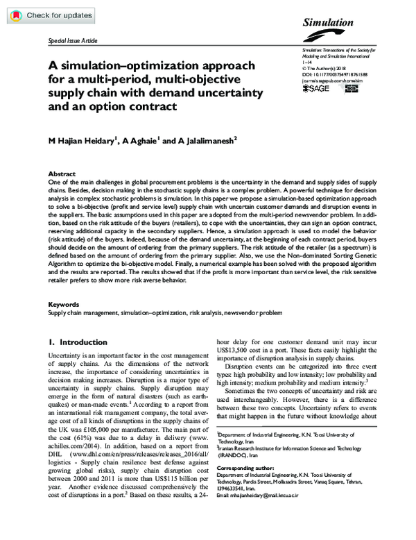 (PDF) A simulation–optimization approach for a multi-period, multi-objective supply chain with ...