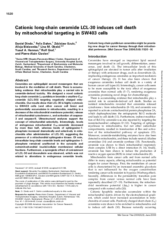 Cationic long-chain ceramide LCL-30 induces cell death by mitochondrial ...