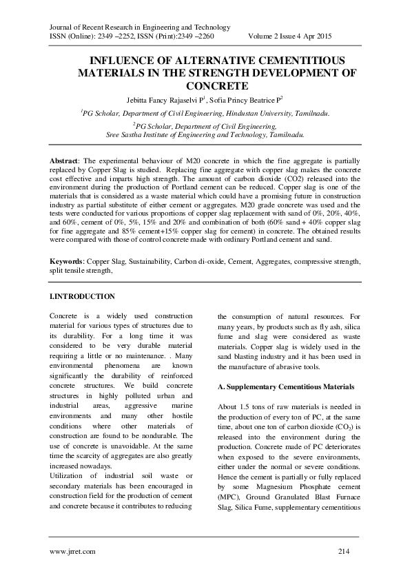 (PDF) Influence of Alternative Cementitious Materials in the Strength ...