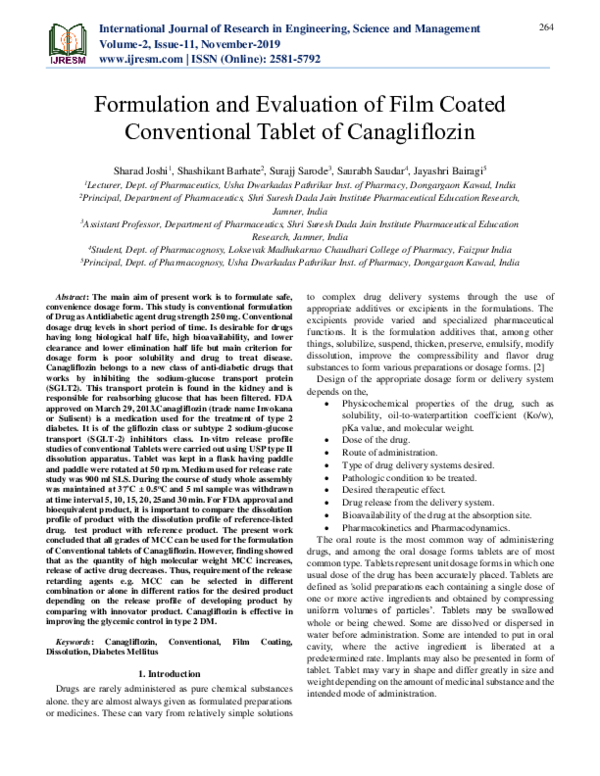 (PDF) Formulation and Evaluation of Film Coated Conventional Tablet of ...