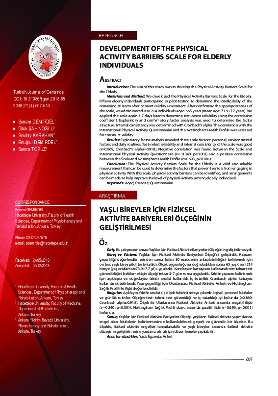 (PDF) Development of the Physical Activity Barriers Scale for Elderly Individuals