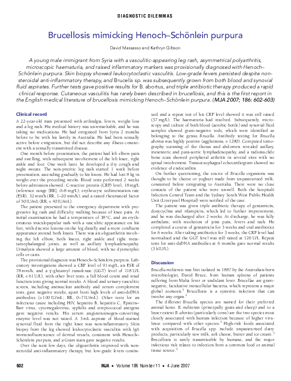 (PDF) Brucellosis mimicking Henoch–Schönlein purpura