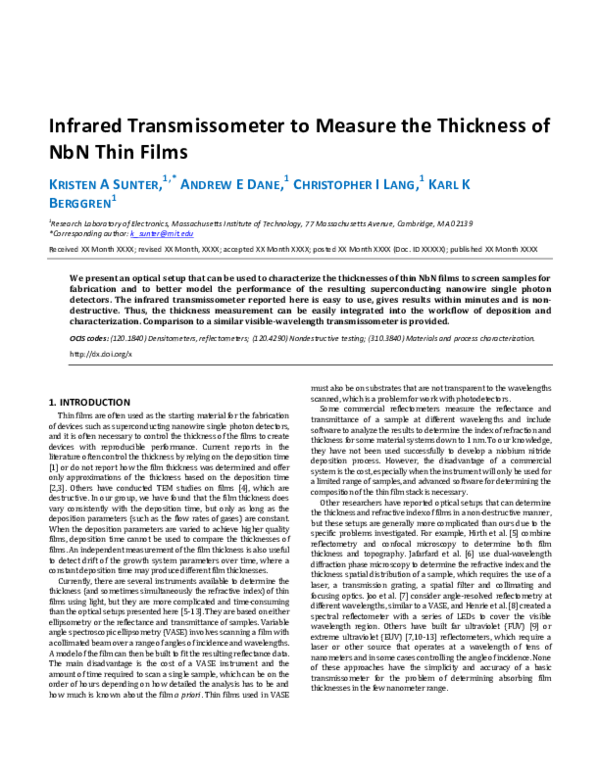 (PDF) Infrared transmissometer to measure the thickness of NbN thin films