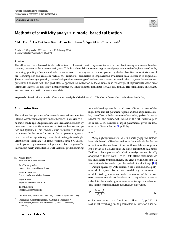 (PDF) Methods of sensitivity analysis in model-based calibration