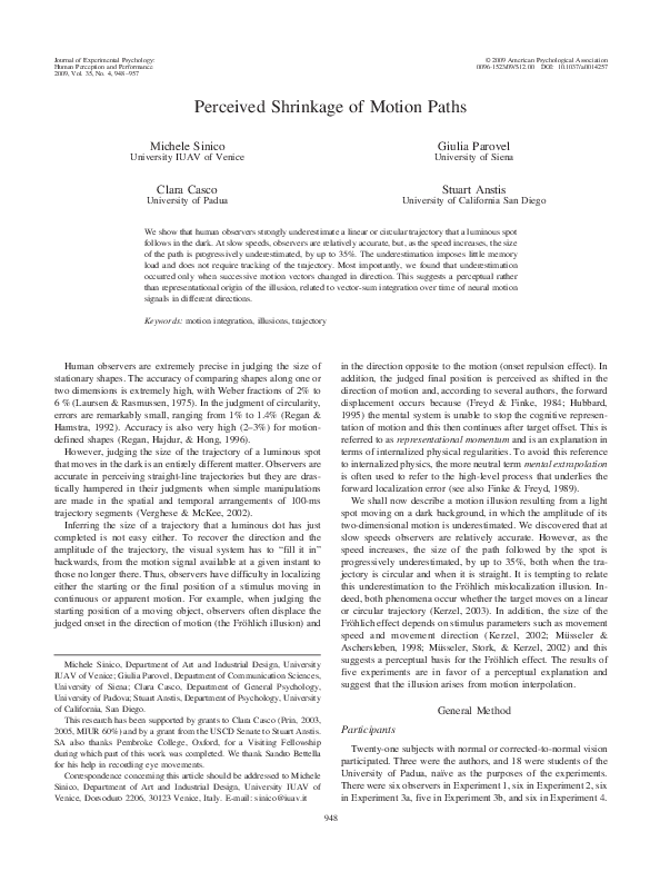 (PDF) Perceived shrinkage of motion paths | Giulia Parovel - Academia.edu