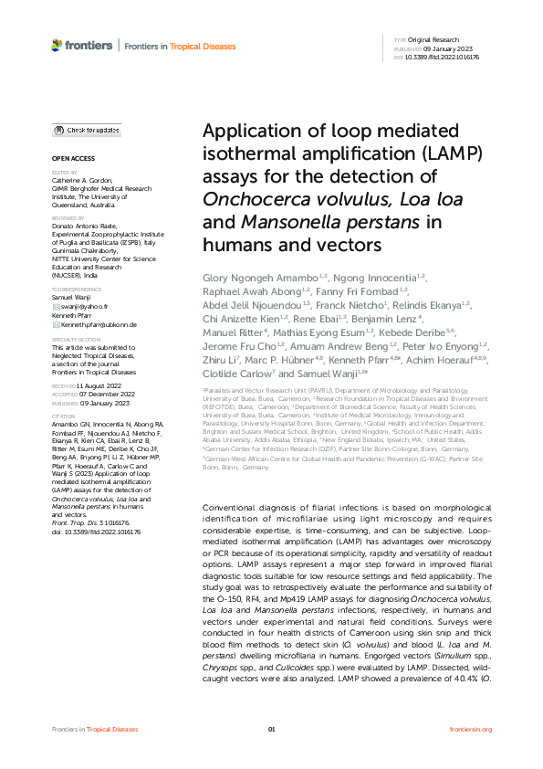 (PDF) Application of loop mediated isothermal amplification (LAMP) assays for the detection of ...