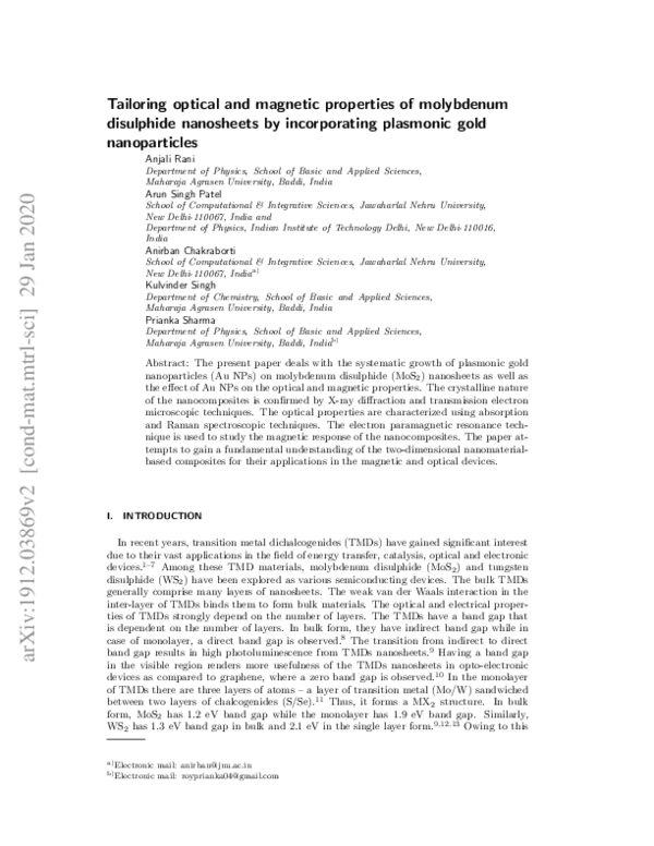 (PDF) Tailoring optical and magnetic properties of molybdenum ...