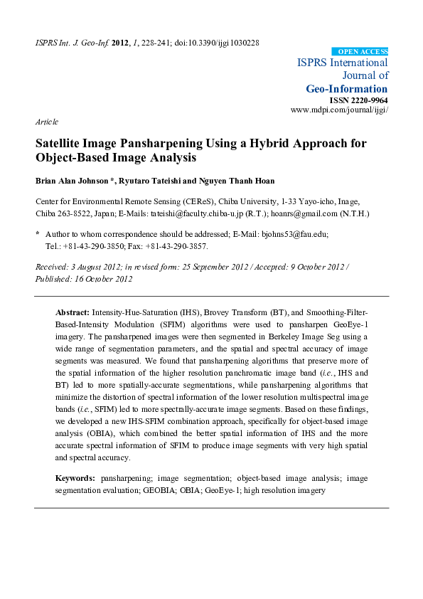 (PDF) Hybrid Pansharpening for Object-Based Image Analysis