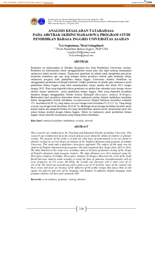 (PDF) Analisis Kesalahan Tatabahasa Pada Abstrak Skripsi Mahasiswa ...