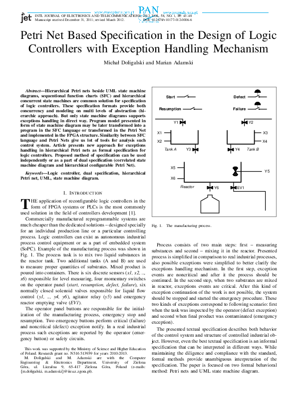 (PDF) Petri Net Based Specification in the Design of Logic Controllers with Exception Handling ...