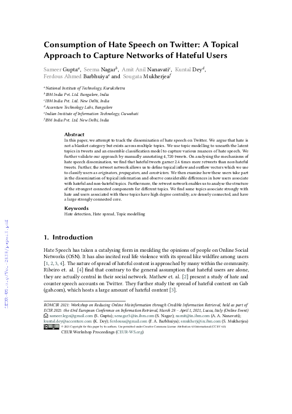 (PDF) Consumption of Hate Speech on Twitter: A Topical Approach to Capture Networks of Hateful Users