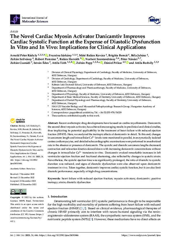 (PDF) The Novel Cardiac Myosin Activator Danicamtiv Improves Cardiac ...