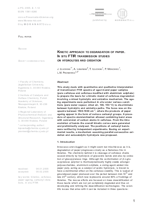 (PDF) Kinetic approach to degradation of paper. In situ FTIR ...