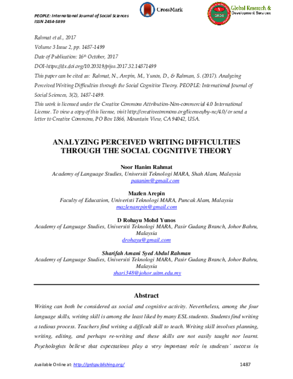 (PDF) Analyzing Perceived Writing Difficulties Through the Social ...