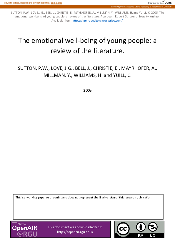 (PDF) The Emotional Well-Being of Young People: A Review of the Literature