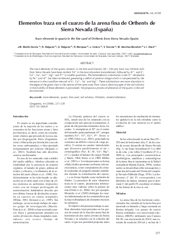 (PDF) Elementos traza en el cuarzo de la arena fina de Orthents de ...