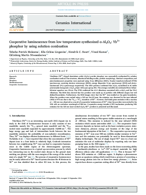 (PDF) Cooperative luminescence from low temperature synthesized α-Al2O3 ...